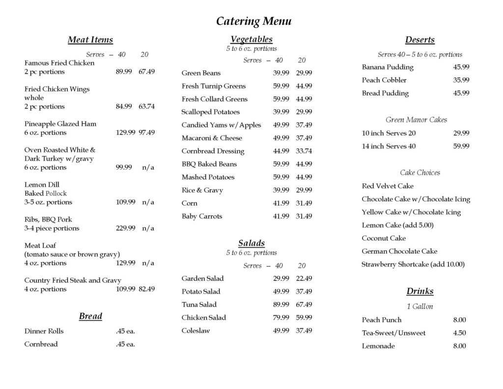 Catering – The Green Manor
